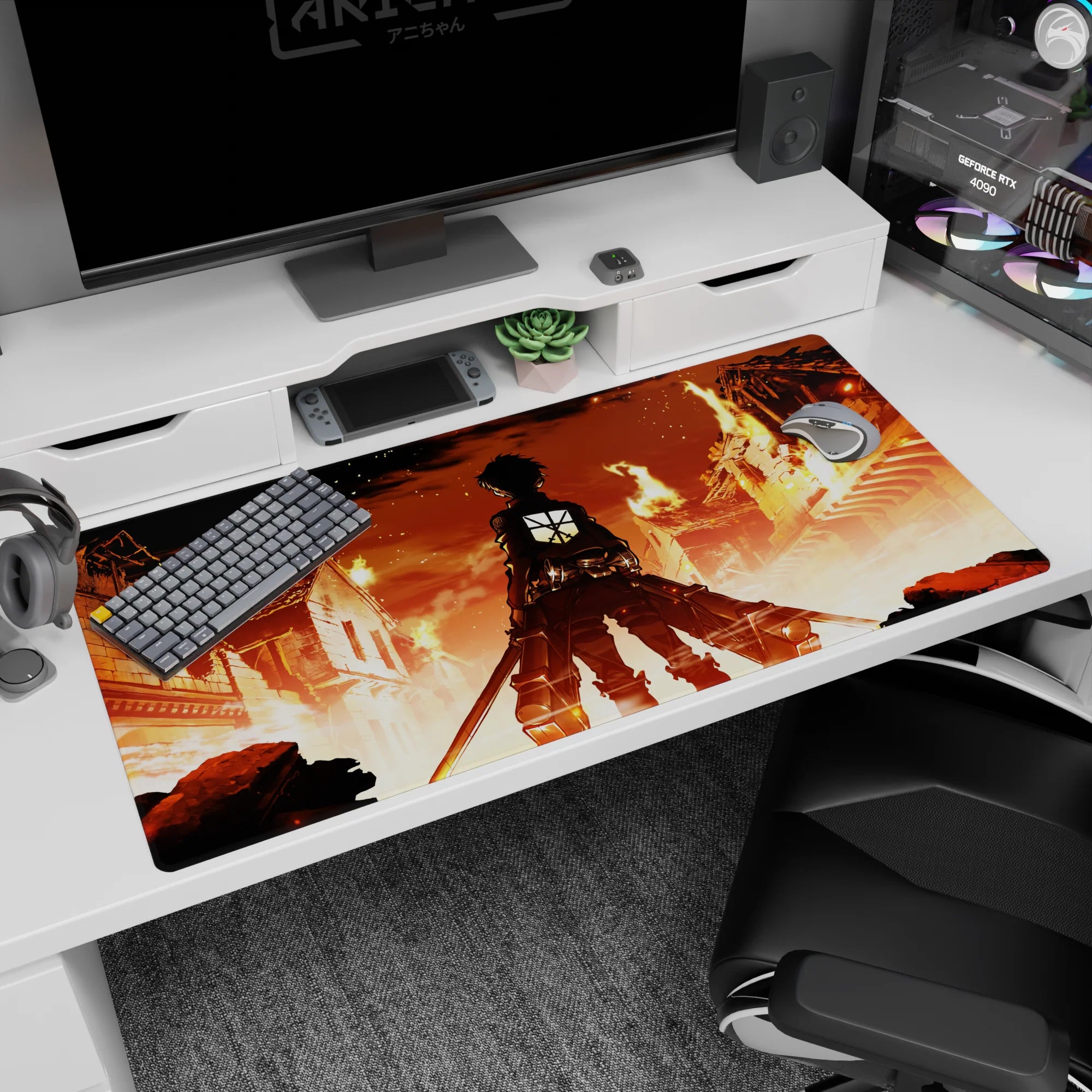 Attack on Titan - Anime Mouse Pad and Desk Pad - Flaming Titan Fury ...